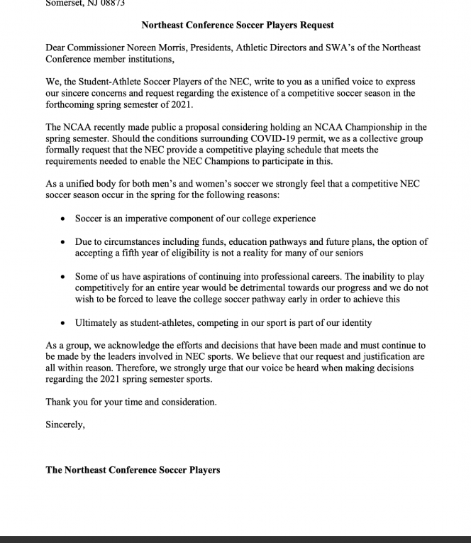 NEC Soccer Pens Letter To NEC Commissioner – The Recorder